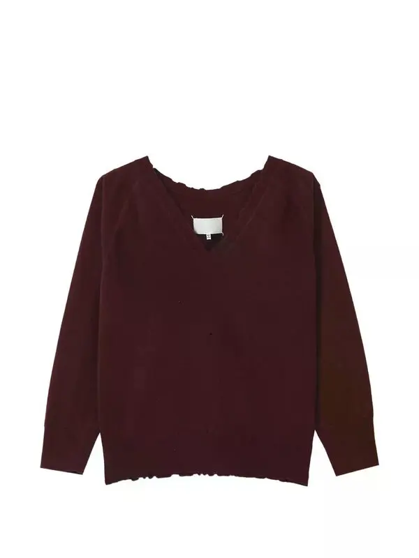 MAISON MARGIELA Distressed V-neck Sweater - Red