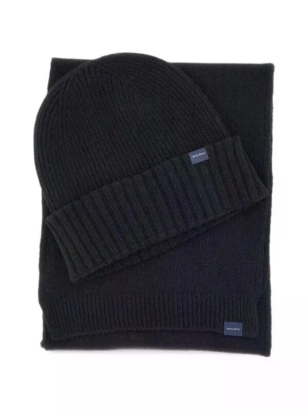 Woolrich Ribbed-knit Scarf And Beanie Hat - Black