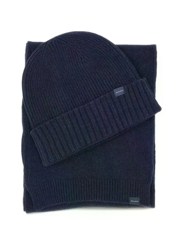 Woolrich Ribbed-knit Beanie Hat And Scarf - Blue