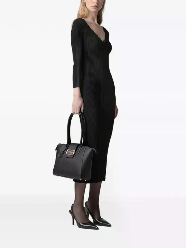 GAELLE PARIS Lace-trim Ribbed-knit Midi Dress - Black