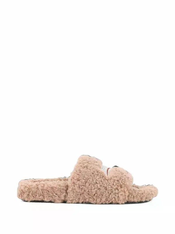 Balenciaga Furry Open Mule In Bisque/white/red - Neutrals