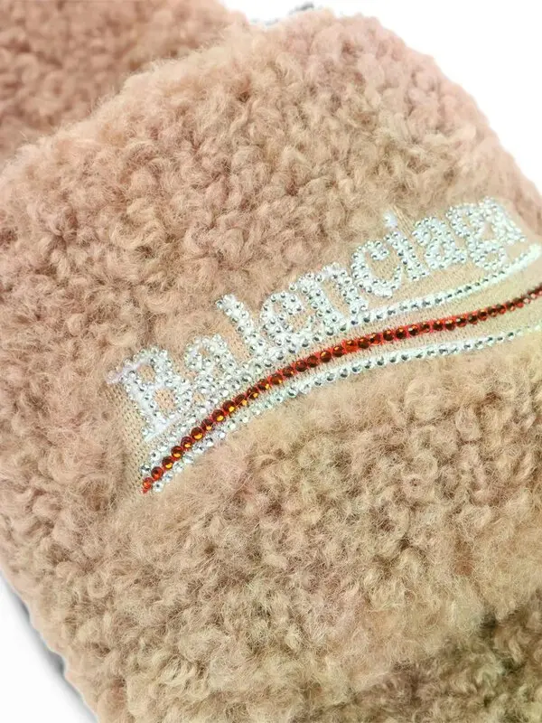 Balenciaga Furry Open Mule In Bisque/white/red