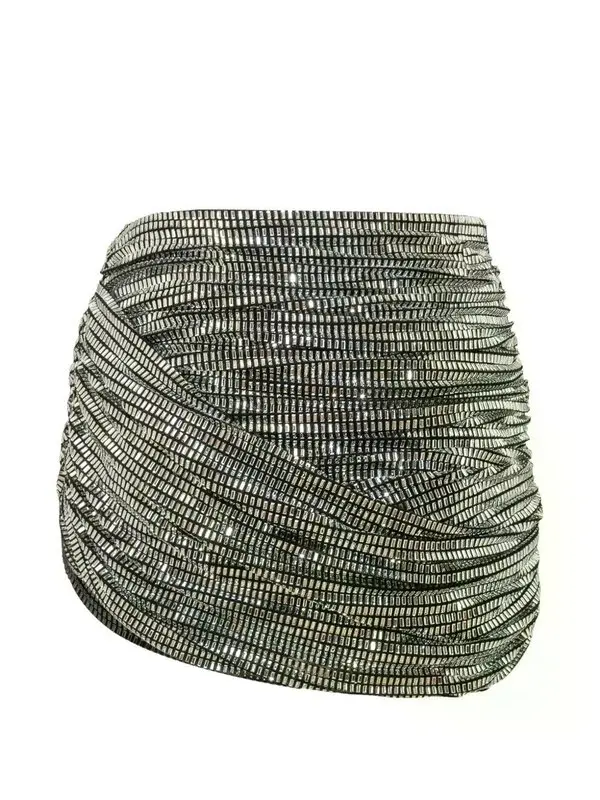 SELF-PORTRAIT Crystal-embellished Ruched Mini Skirt - Silver