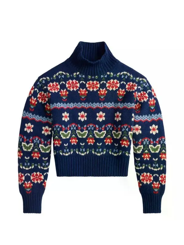 Polo Ralph Lauren Floral-intarsia High-neck Sweater - Blue