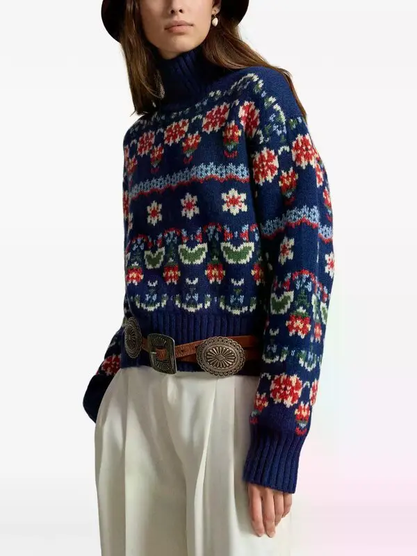 Polo Ralph Lauren Floral-intarsia High-neck Sweater - Blue