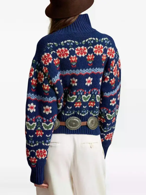 Polo Ralph Lauren Floral-intarsia High-neck Sweater - Blue