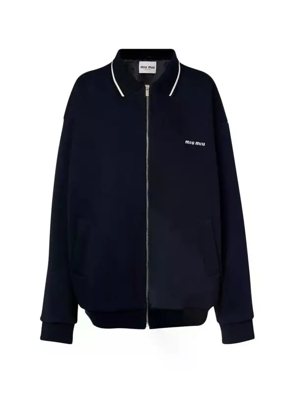Miu Miu Logo-embroidered Zip-up Sweatshirt - Blue