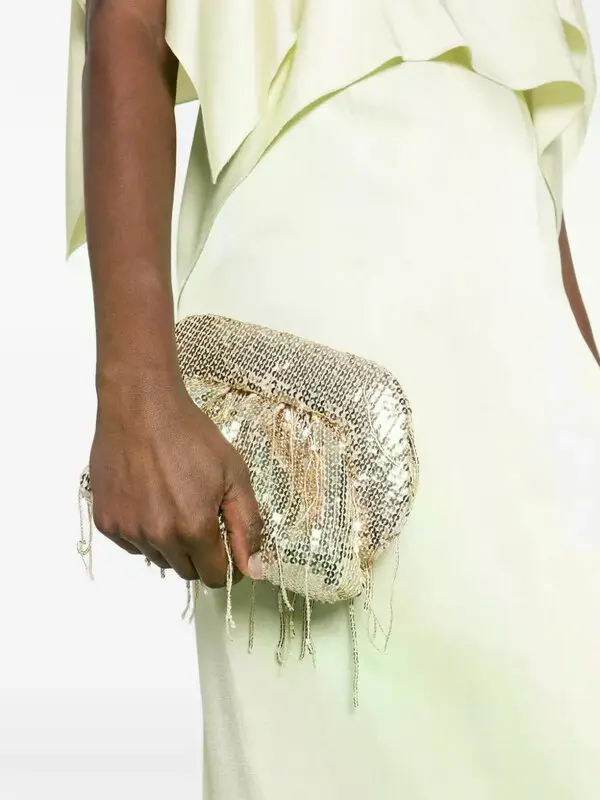 THEMOIRE Small Bios Sequin-embellished Fringed Clutch Bag - Gold