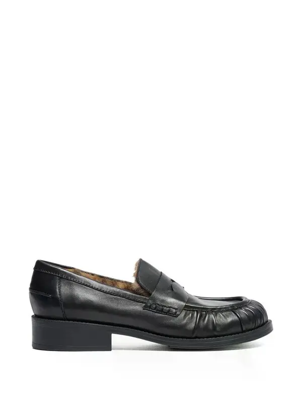 Ash Rusty Fur-lined Gathered-toe Loafers - Black