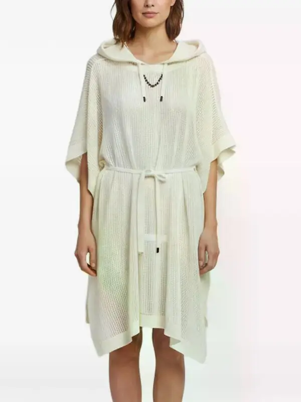 LOUIS VUITTON Mesh-knit Hooded Poncho - White