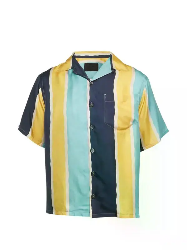 Prada Striped Silk Bowling Shirt - Blue
