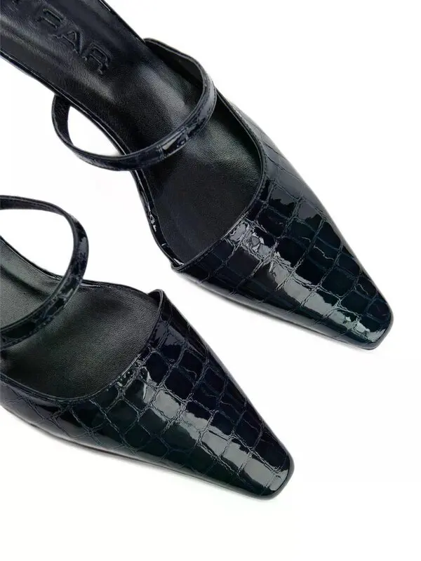 By Far Serena Crocodile-embossed Leather Mules