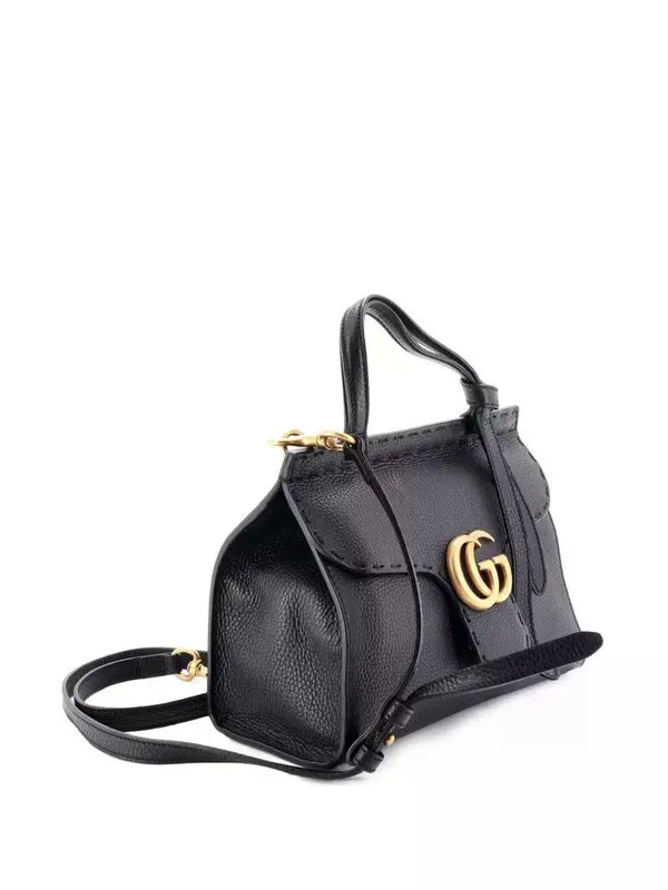 Gucci Gg Marmont Top Handle Bag Leather Mini Satchel - Black