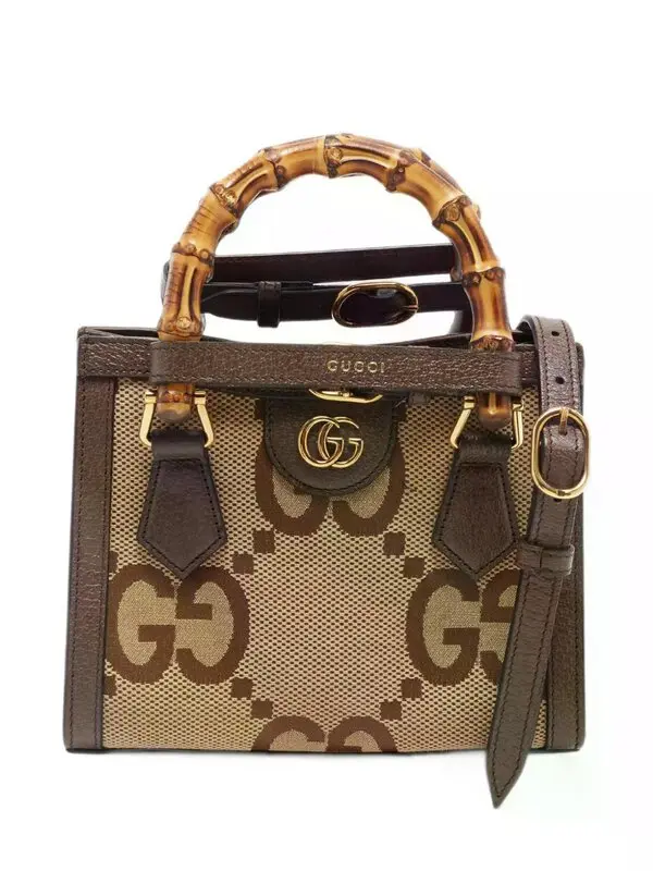 Gucci Small Bamboo Diana Gg Jumbo Canvas Tote Bag - Neutrals