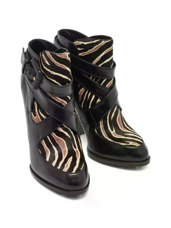 TOD'S Zebra-print Buckled Ankle Boots - Black