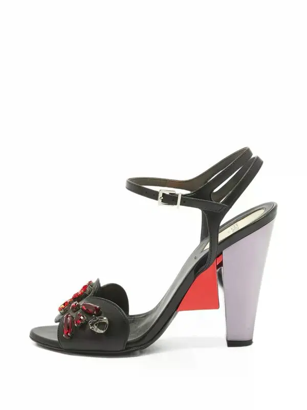 Fendi Crystal-embellished Ankle-strap Sandals - Black