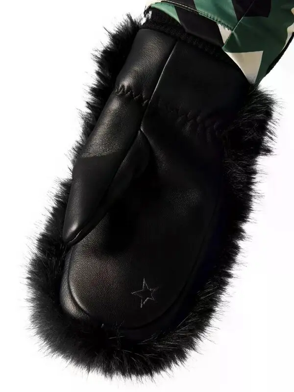 Perfect Moment Fur Star-embroidered Gloves - Black