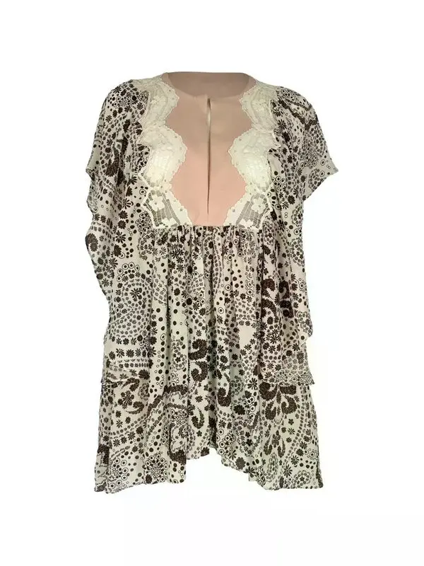 Chloé Paisley-print Lace-trimmed Blouse - Neutrals