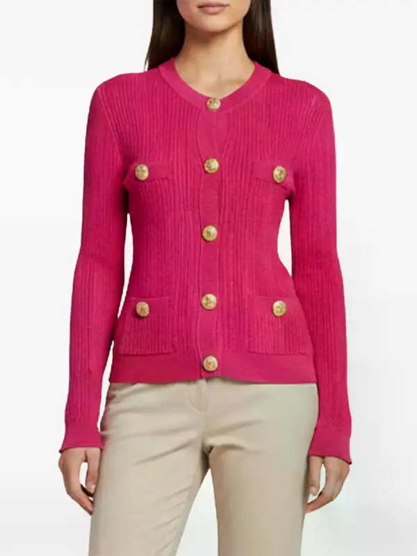 Balmain Button-embellished Pointelle Cardigan - Pink