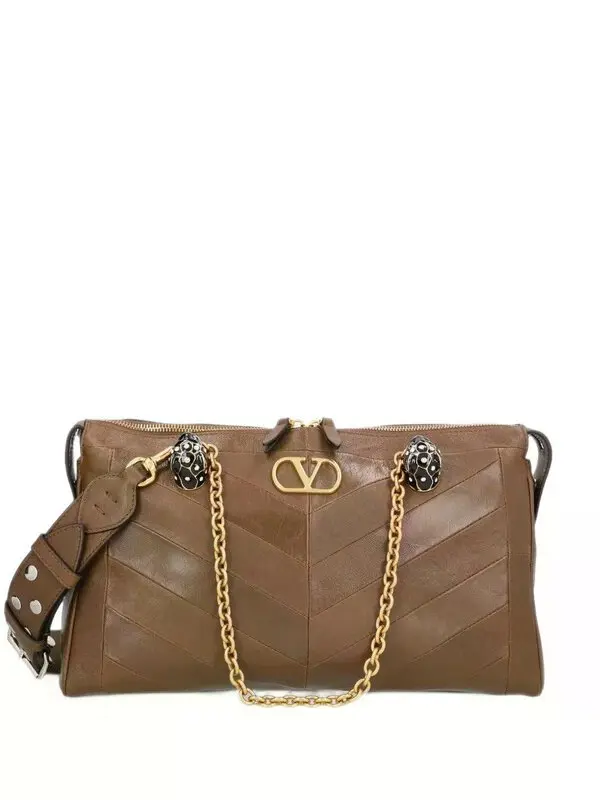 Valentino Garavani Panthea Shoulder Bag In Nappa Leather With Chevron Pattern - Brown
