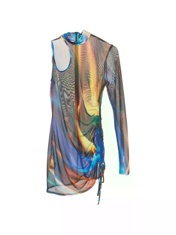 David Koma Flame-print Ruched Mini Dress - Blue