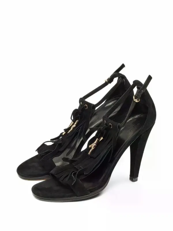Gucci Fringe Bow Sandals - Black