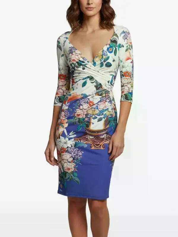 Roberto Cavalli Floral-print Draped Midi Dress - White