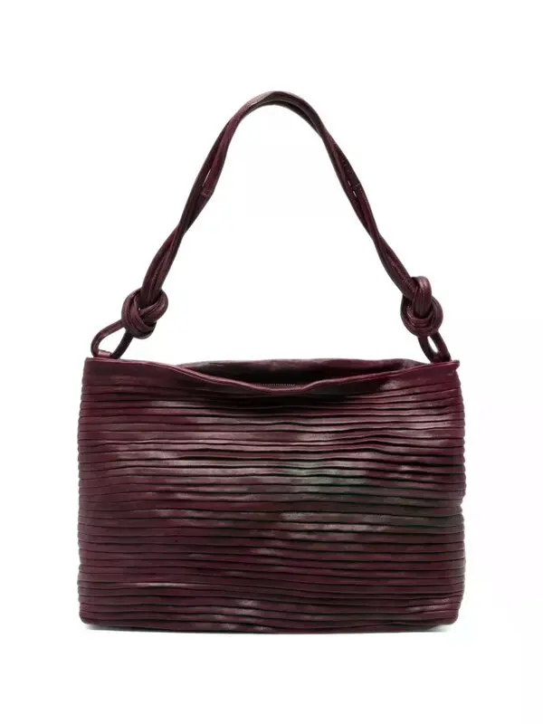 SOMMET L Aisha Rows Pleated Leather Shoulder Bag - Red