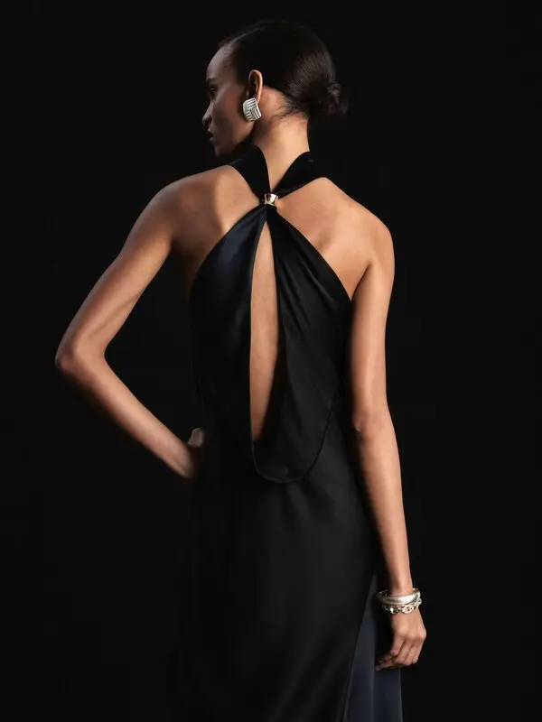ATELIER Satin High-neck Open-back Maxi Dress