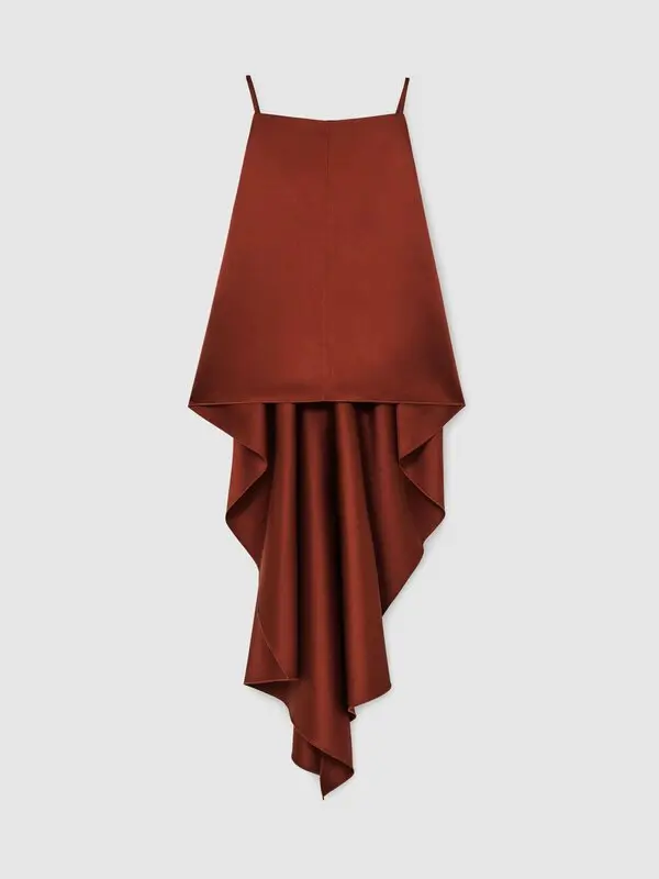 REISS Cara Satin Structured Drape-back Top - Rust Orange