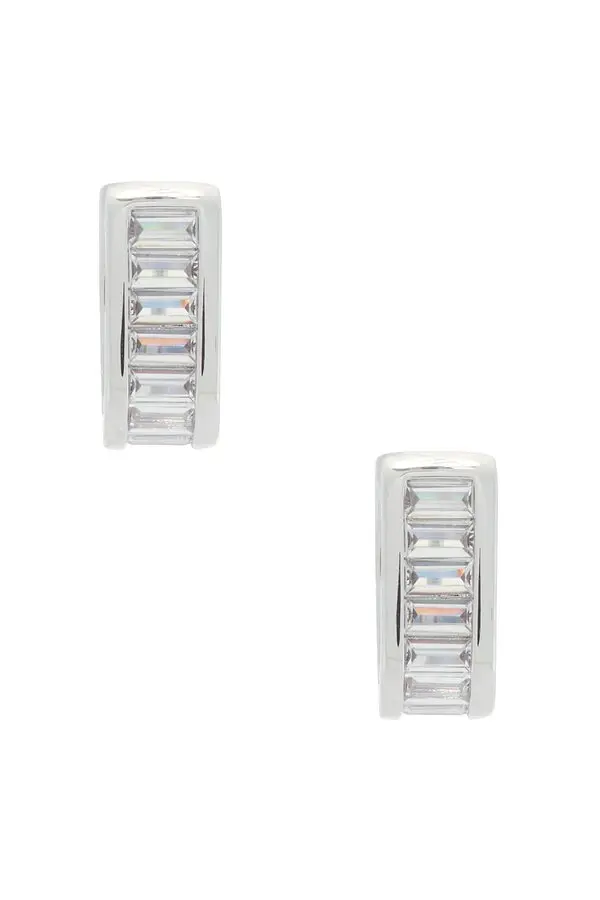 DEHANCHE Crystal Baguette Huggie Earrings In Metallic