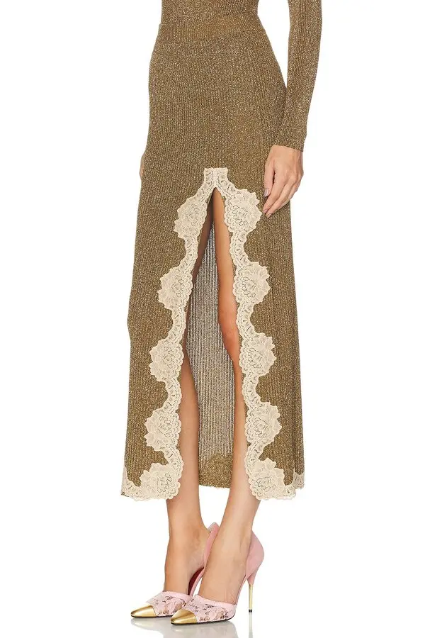 Valentino Garavani Lace & Lurex Skirt In Brown