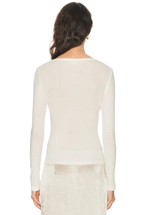 GRLFRND Sheer V-neck Tee In Cream