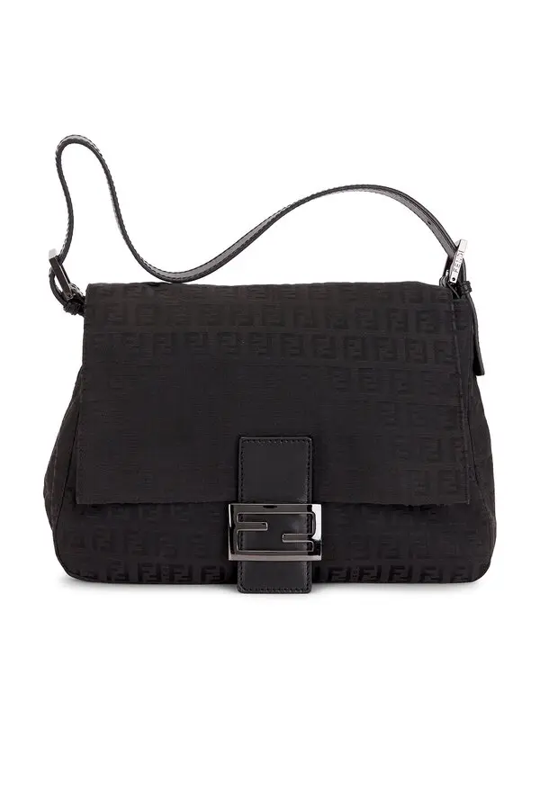 Fendi Zucchino Mama Baguette Shoulder Bag - Black
