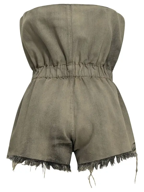 Rick Owens Strapless Frayed-hem Jumpsuit