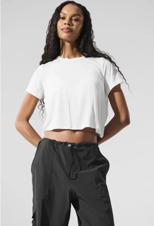 Alo Yoga Cropped All Day Short Sleeve - White