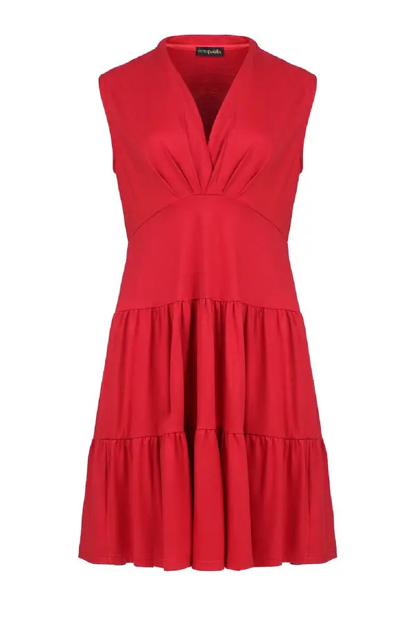 CONQUISTA Draped V-neck Tie Dress - Red