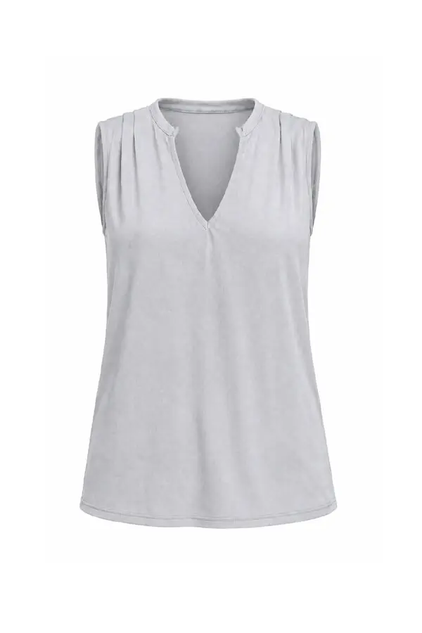CONQUISTA Pleated Shoulder V-neck Sleeveless Top