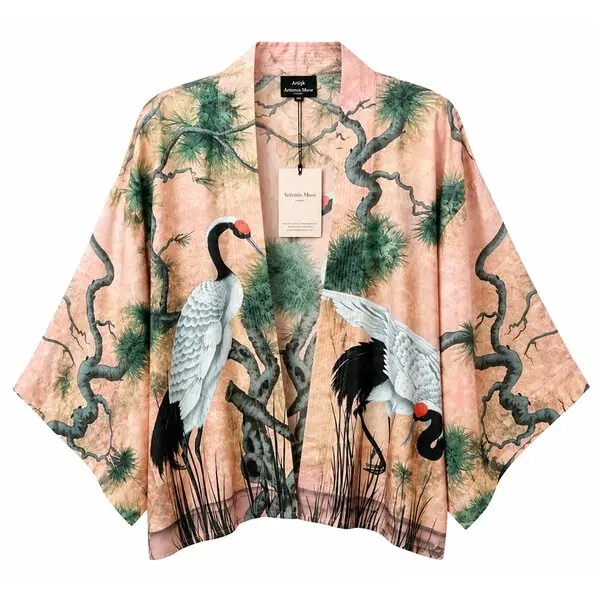 ARTEMIS MUSE Artist Collab Jane Willoughby X Crowned Crane Print Kimono - Red