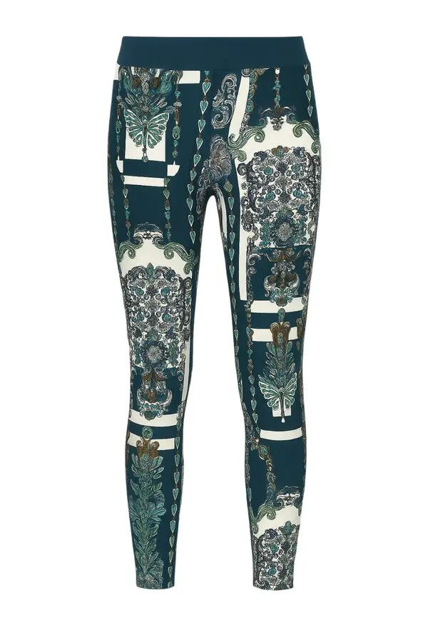 CONQUISTA Printed High-waist Stretch Leggings With Artistic Pattern - Blue