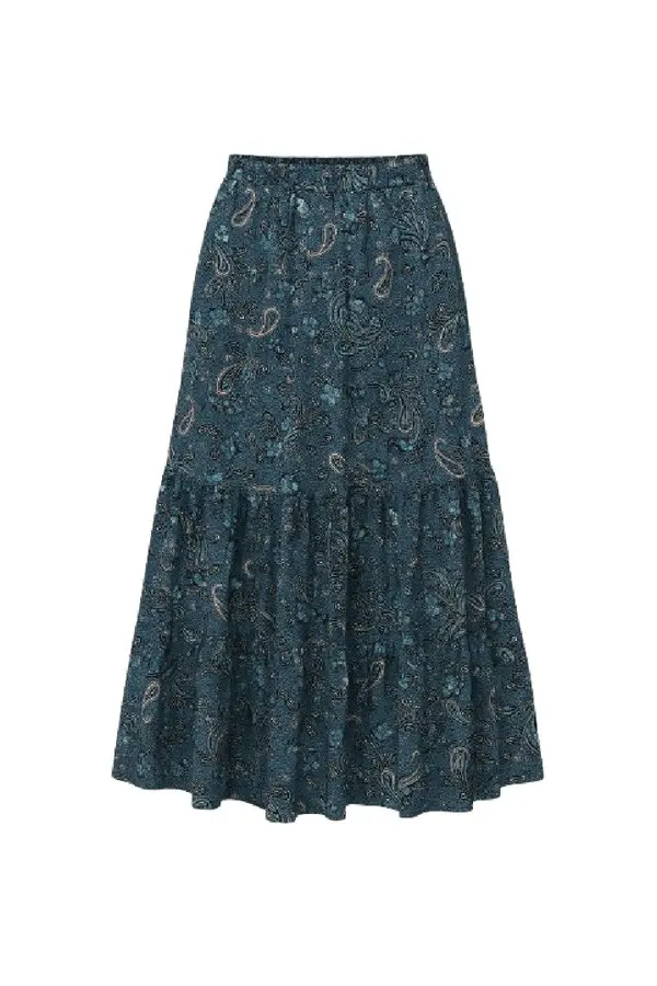 CONQUISTA Printed Viscose Midi Skirt With Tiered Hem - Blue