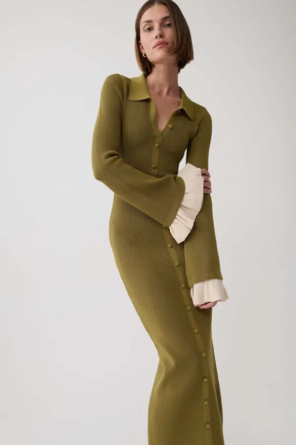 Meshki Amirose Ruffle Knit Midi Dress