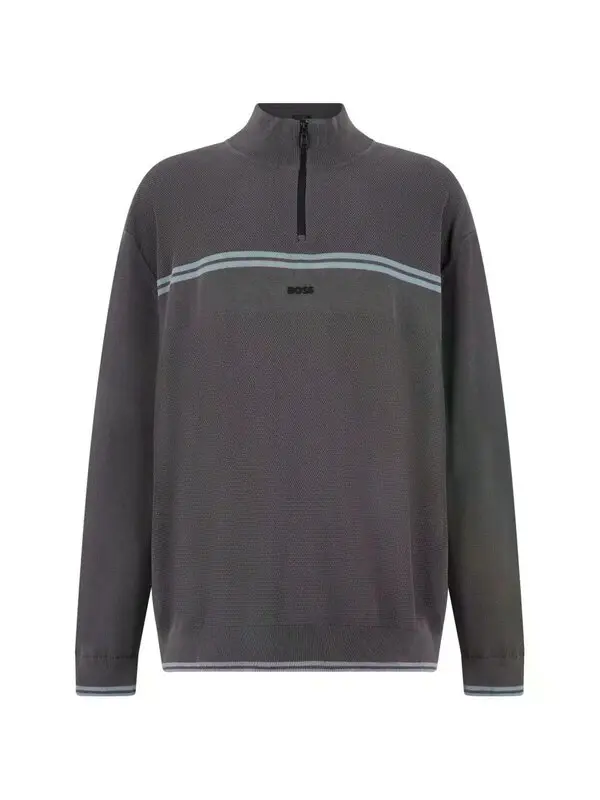 BOSS Half-zip Stripe-detail Sweater - Grey