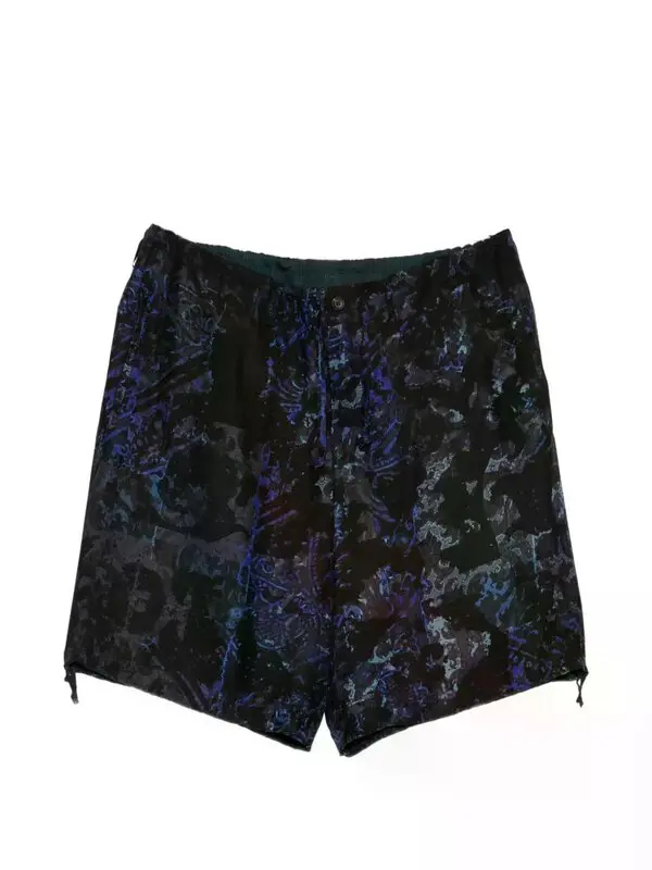 Yohji Yamamoto Sea Abstract-print Single-welt Shorts