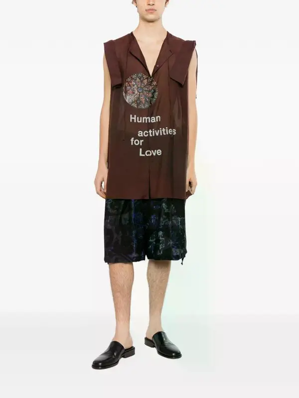 Yohji Yamamoto Sea Abstract-print Single-welt Shorts