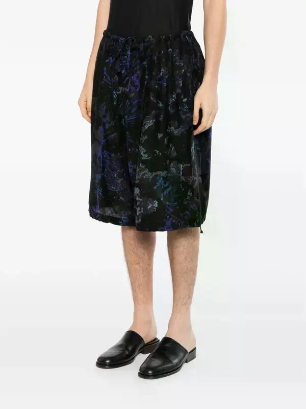 Yohji Yamamoto Sea Abstract-print Single-welt Shorts