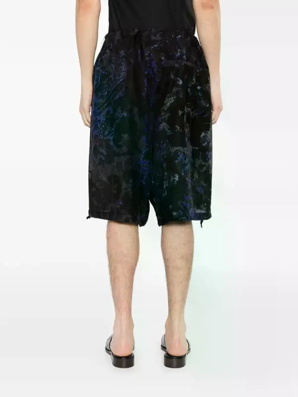 Yohji Yamamoto Sea Abstract-print Single-welt Shorts