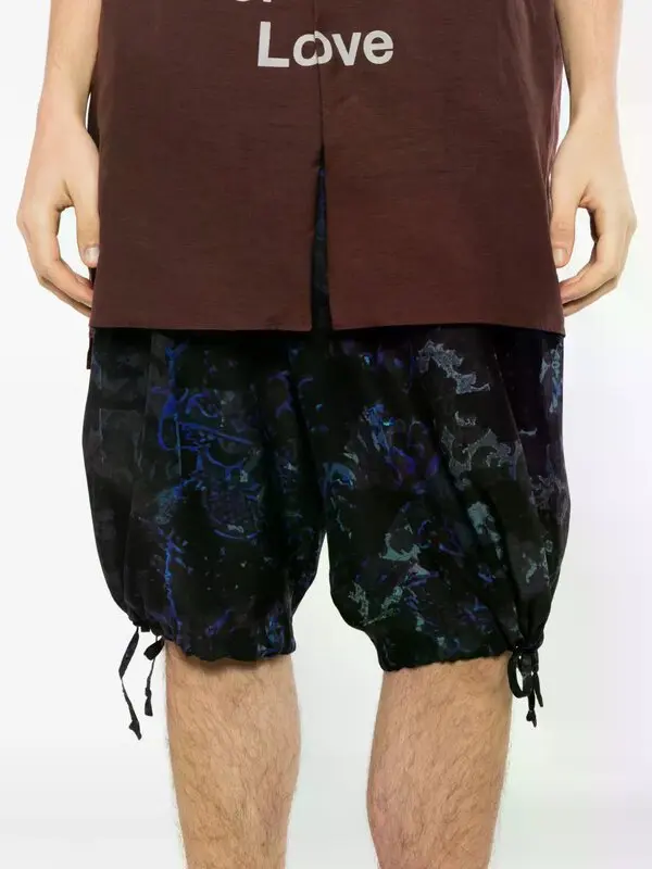 Yohji Yamamoto Sea Abstract-print Single-welt Shorts