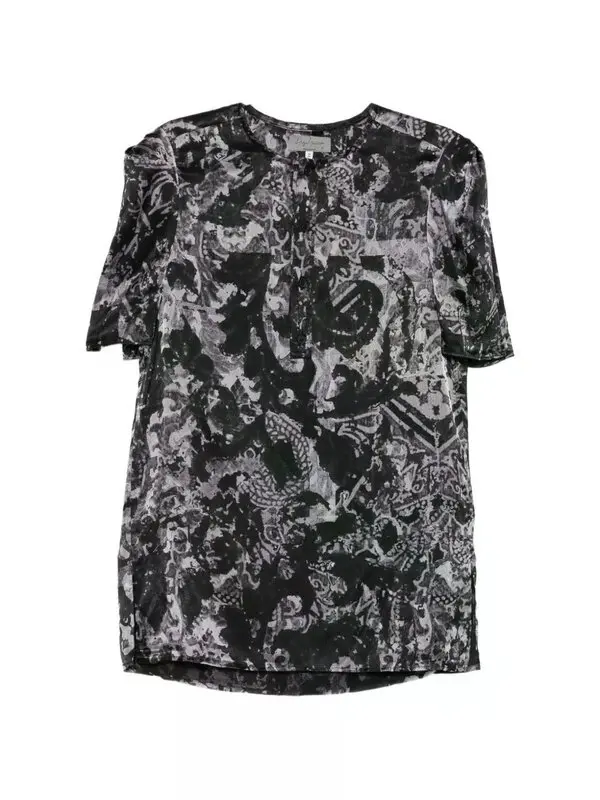 Yohji Yamamoto Sea-print Short-sleeve Placket Shirt