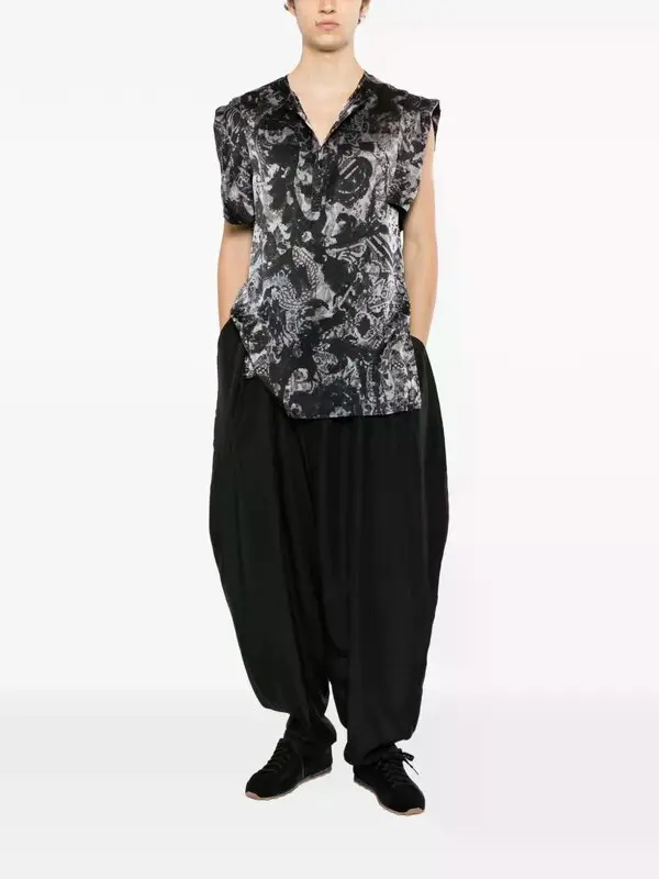 Yohji Yamamoto Sea-print Short-sleeve Placket Shirt